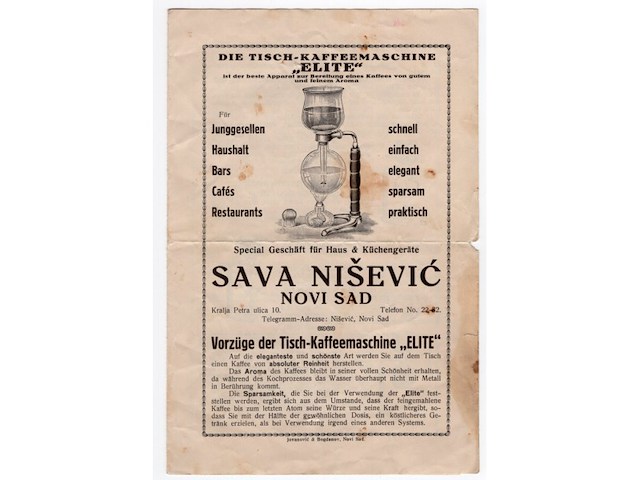 Reklama i uputstvo : Aparat za kafu : Sava Nišević, Nov