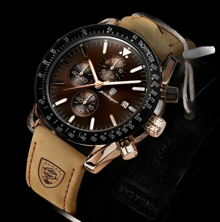 POEDAGAR 988 Luxury Chronograph Watch for Men: Stainless Steel, Luminous Date, Week Sport, Silicone Strap Wrist Elegance