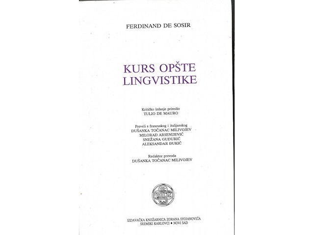 Ferdinand de Sosir KURS OPŠTE LINGVISTIKE (kritičko izd