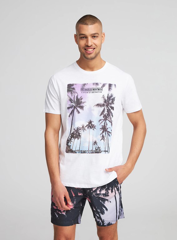 Majica sa štampom sa slikom palmi Optička bela