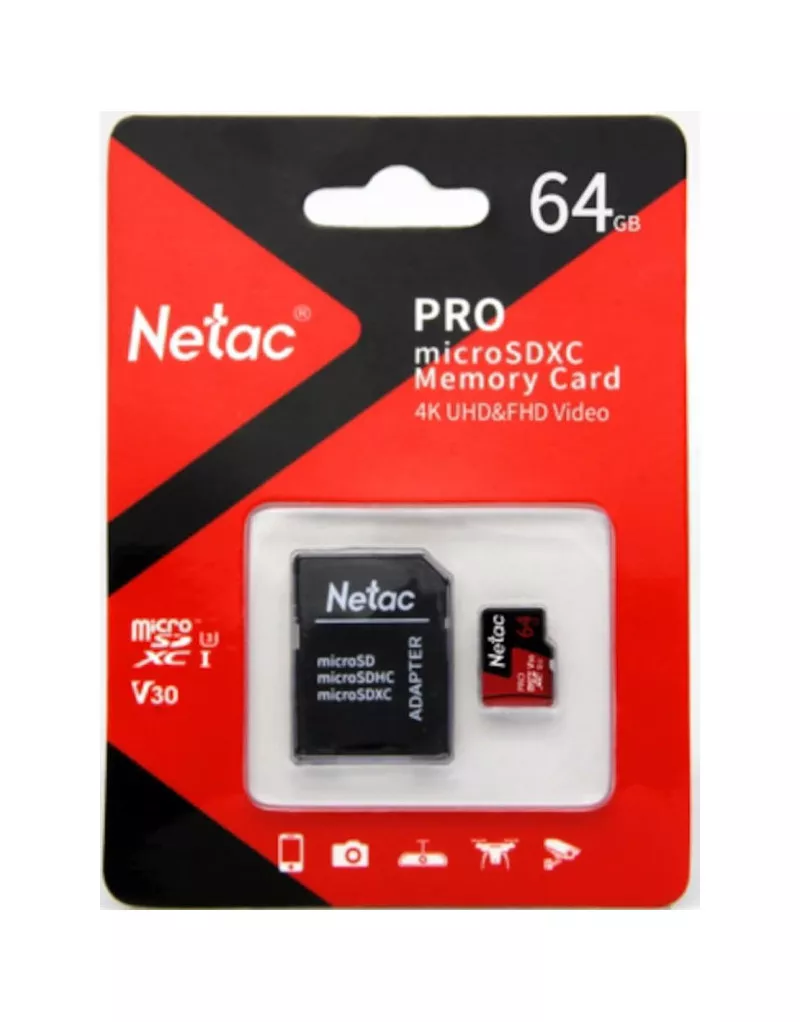 Micro SDXC Netac 64GB P500 Extreme Pro NT02P500PRO-064G-R + SD adapter
