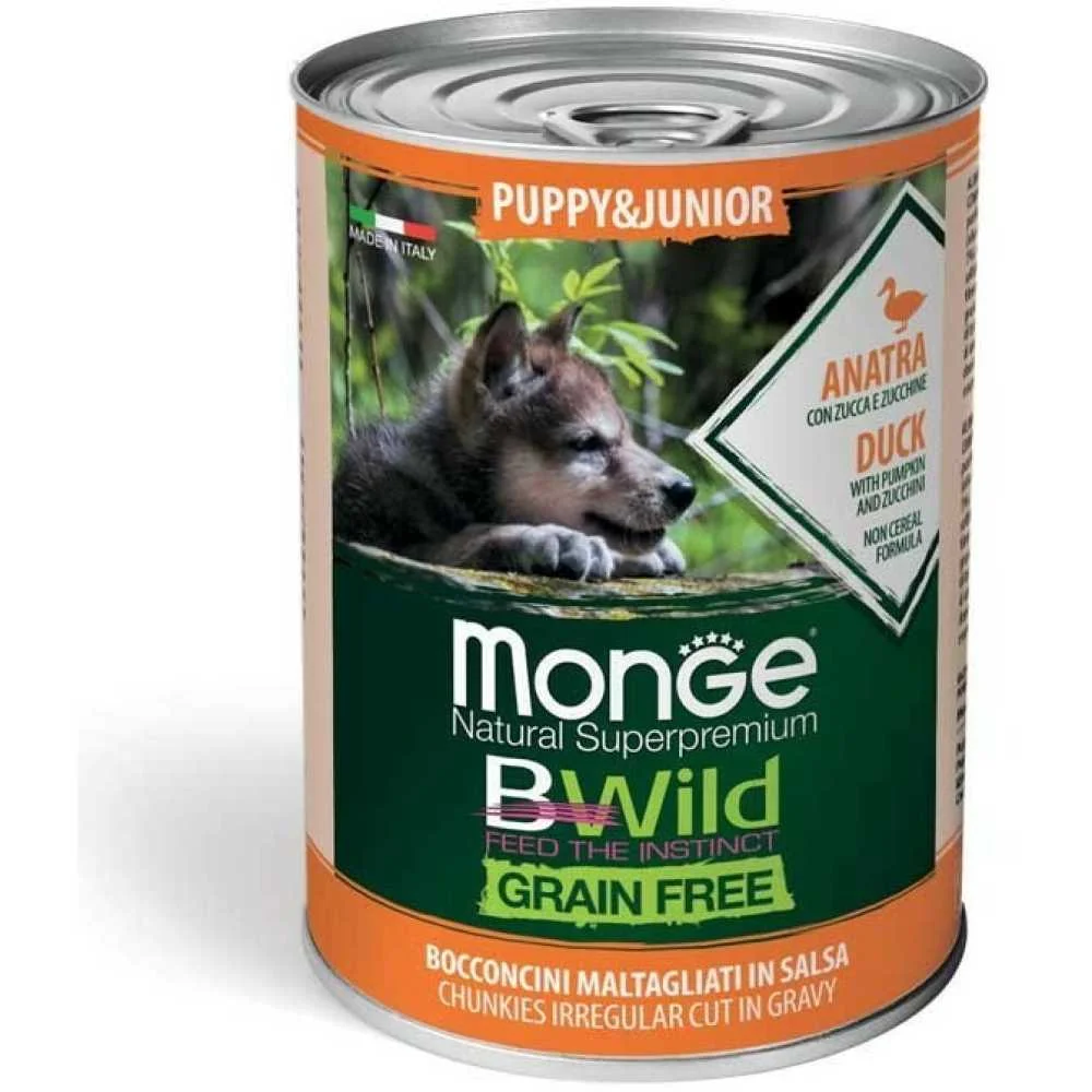 Monge Bwild konzerva za pse Puppy/Junior - pačetina 12x400g