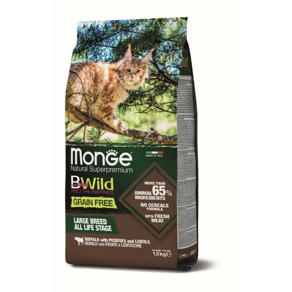 MONGE BWild hrana za mačke Grain Free - bizon, sočivo i krompir 1.5kg