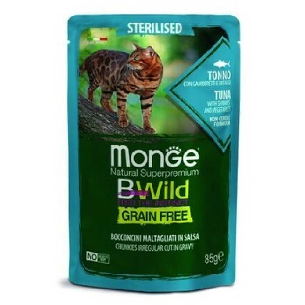 Monge BWild sos za mačke Sterilised - tuna, račići i povrće 85g