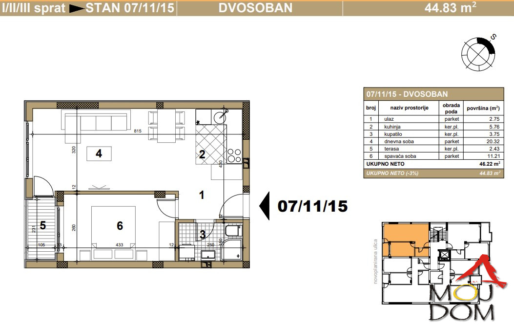 Stan,NOVI SAD,TELEP,kv: 45, € 110850, ID: 1028213