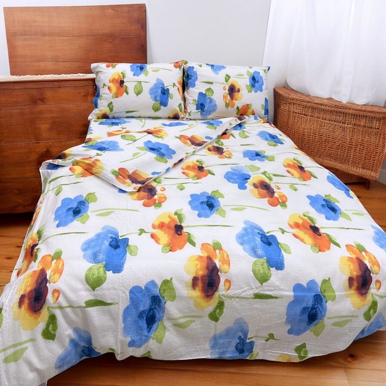 Komplet posteljina 200x200cm Krep Blue Flower