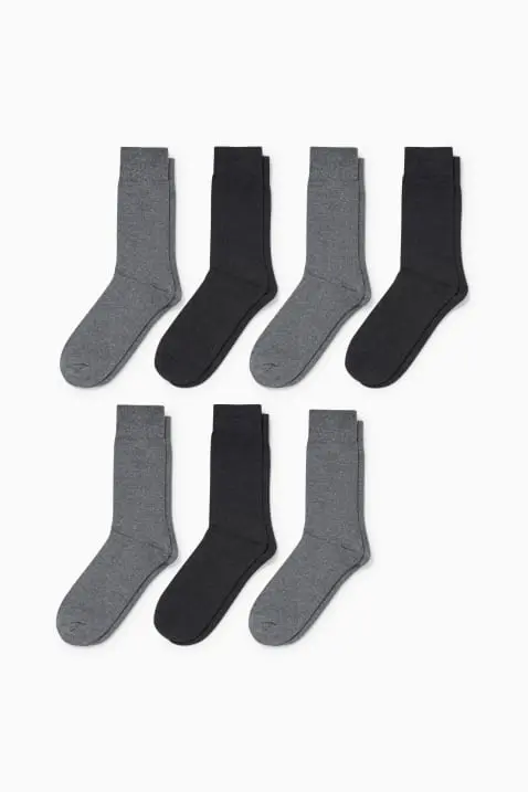 C&A Muške čarape, Businesswear, Set od 7, Crno-sive