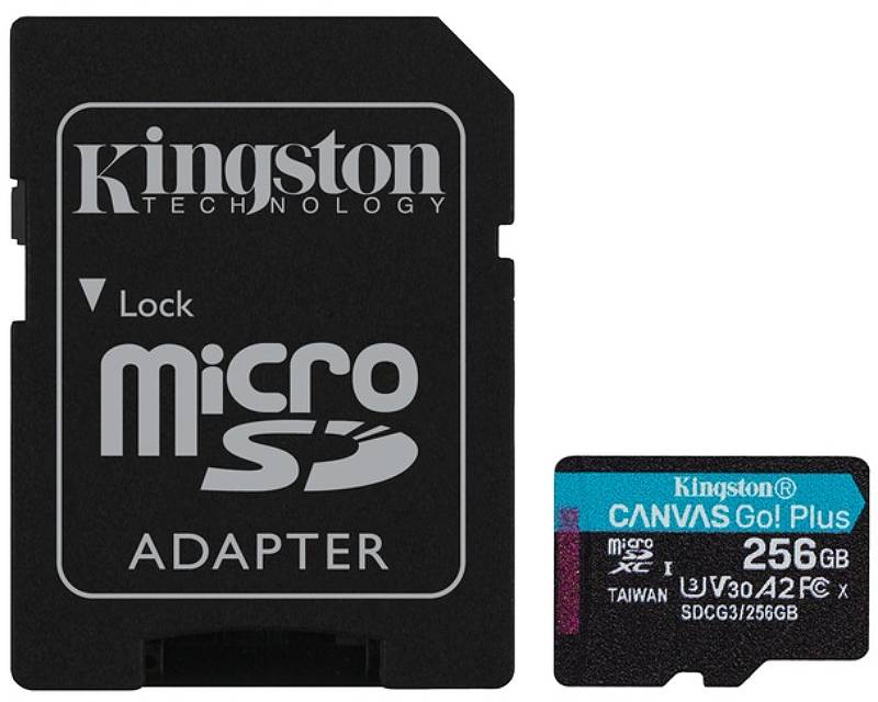 KINGSTON - Memorijska kartica U3 V30 microSDXC 256GB Canvas Go Plus 170R A2 + adapter SDCG3/256GB