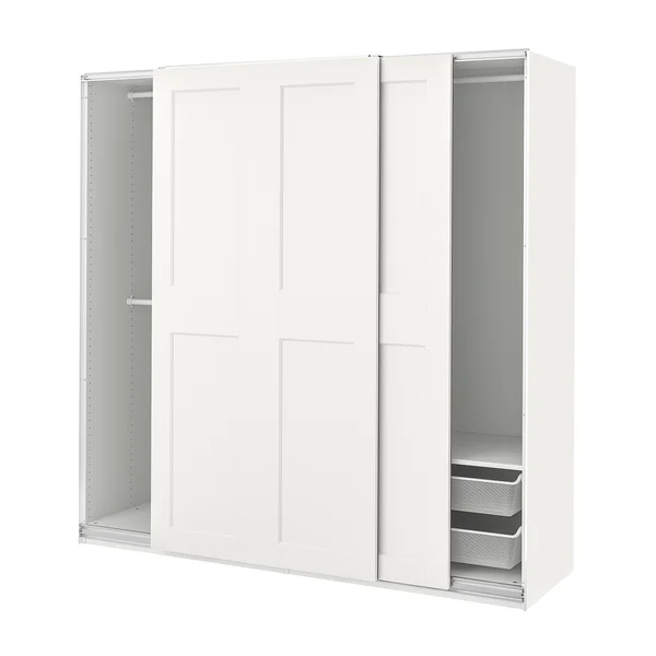 Kombinacija garderobera, bela/bela, 200x66x201 cm