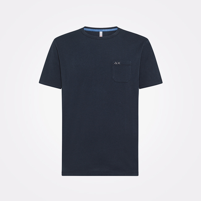 SUN68 T-shirt Round Solid Pocket S/s Navy Blue