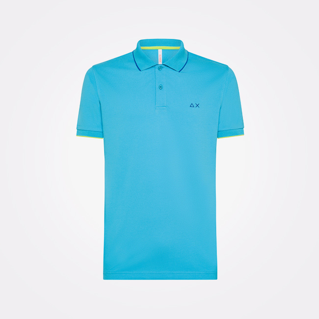 SUN68 Polo Small Stripes On Collar S/s Turquoise