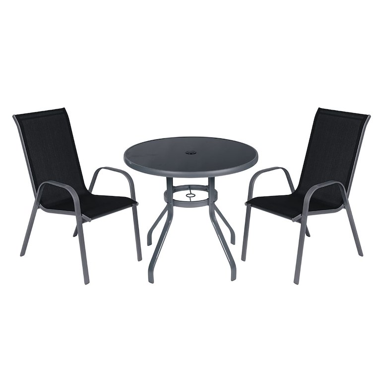 Baštenska garnitura Como sto i 2 stolice – crna