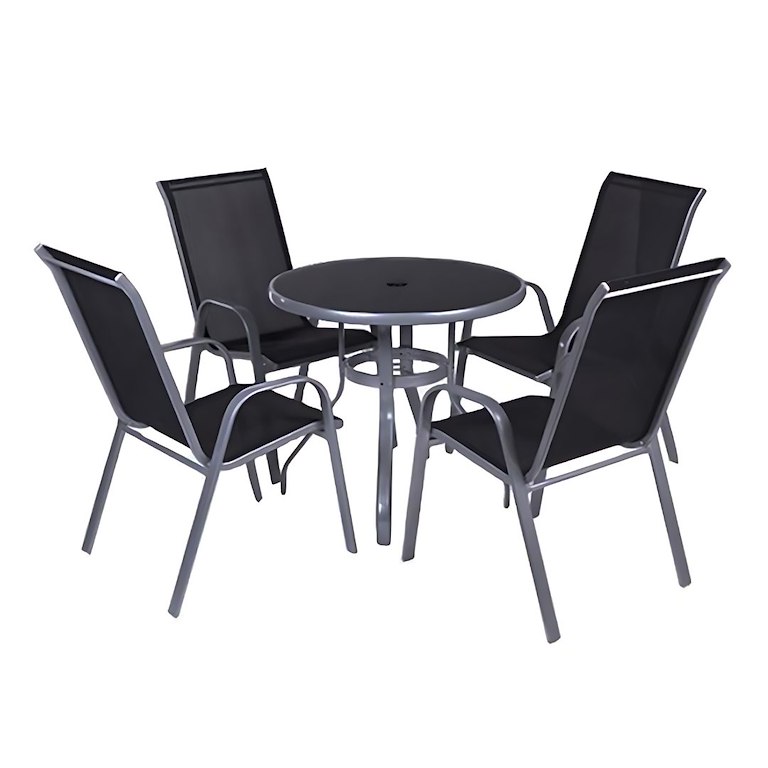 Baštenska garnitura Como sto i 4 stolice – crna