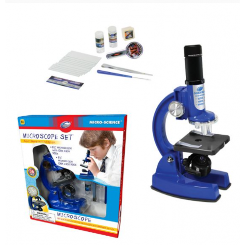 Mikroskop set 36pcs 100/450/900x plavi 21361
