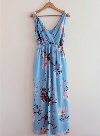 Azurno plava dugacka haljina