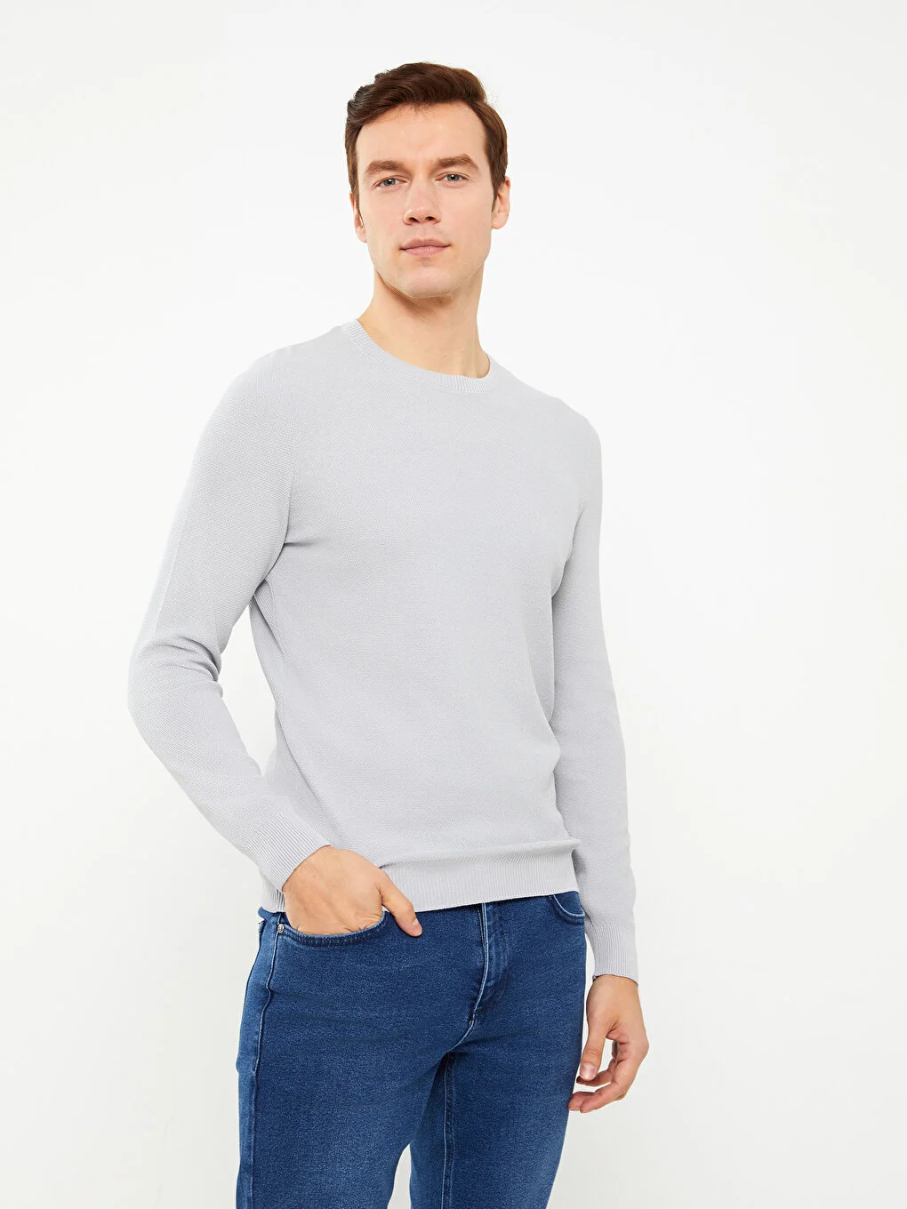 LCWAIKIKI Classic Muški trikotažni džemper okruglog izreza dugih rukava