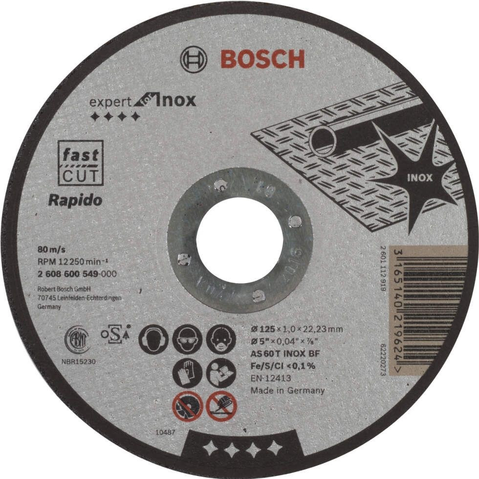 Rezna ploča za inox Expert Rapido AS60 T INOX BF 125x1.0mm BOSCH