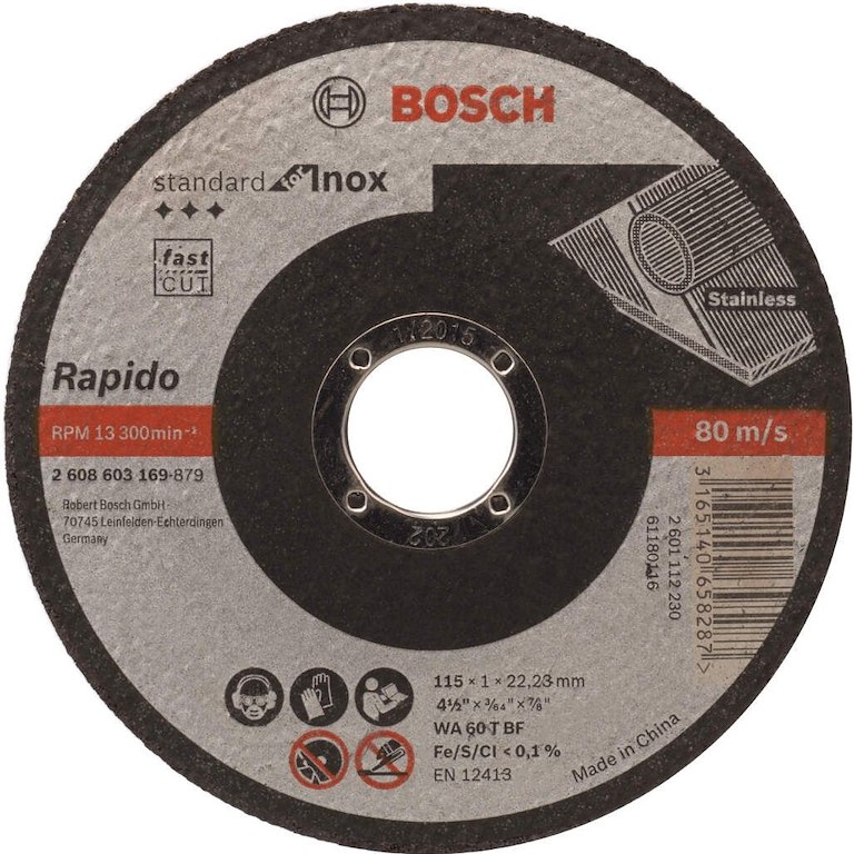 Rezna ploča za inox Standard Rapido WA 60 T BF 115x1.0mm BOSCH