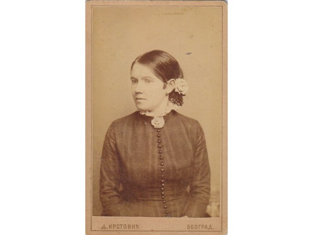 Vizit kartonka Žena sa cvetom u kosi. D.Krstović