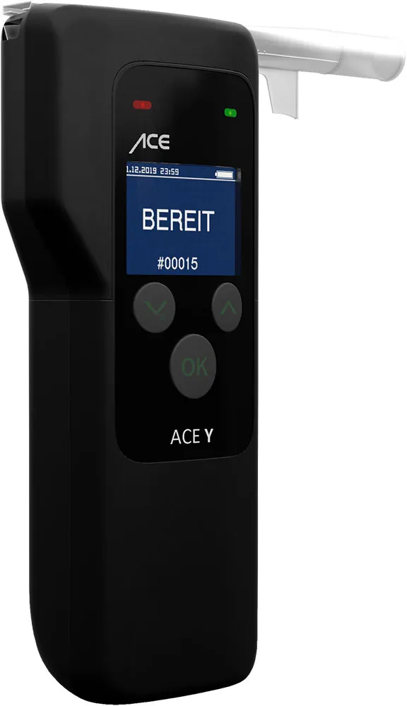 ACE Y Alkotester - digitalni alkotest - policijski precizan uređaj za alkotestiranje sa 25 nastavaka za usta i vaučerom za kalibraciju