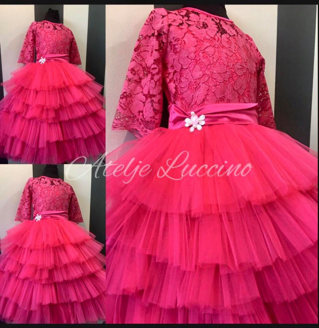 Pink roze raskosna haljina sa cipkom