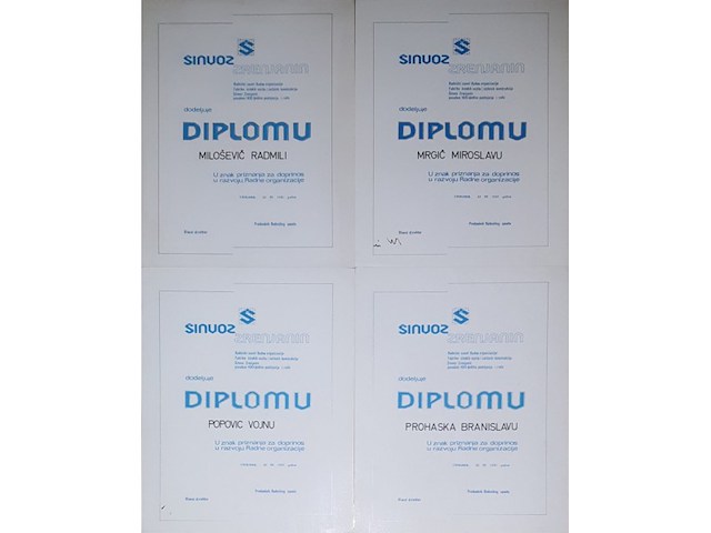 Diplome `ŠINVOZ` Zrenjanin Jugoslavija