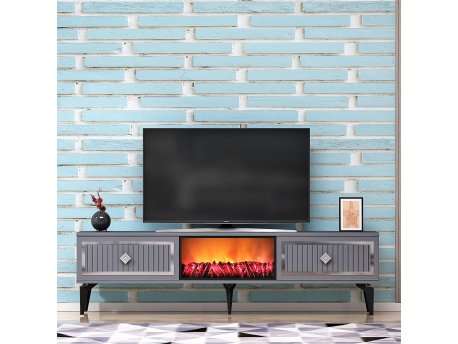 HANAH HOME TV POLICA FLAME FIREPLACE ANTHRACITE SILVER