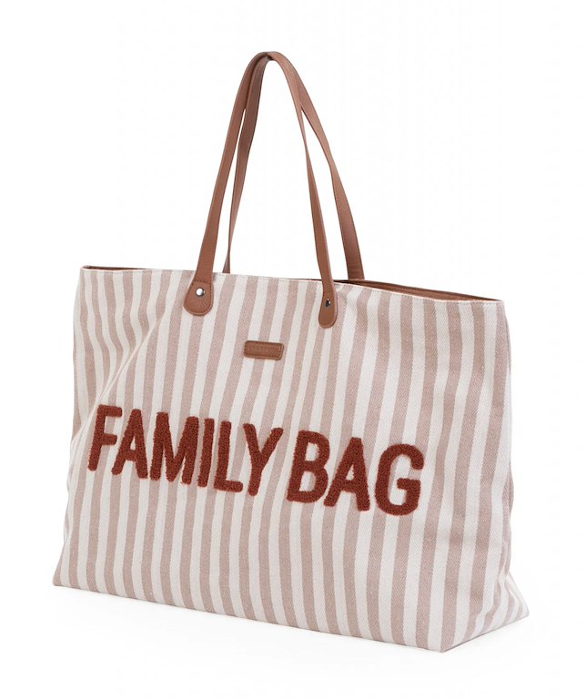 FAMILY BAG, Stripes - Nude/Terracotta