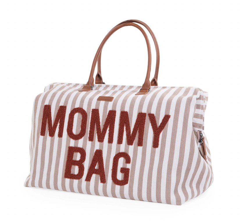 MOMMY BAG BIG, Stripes - Nude/Terracotta