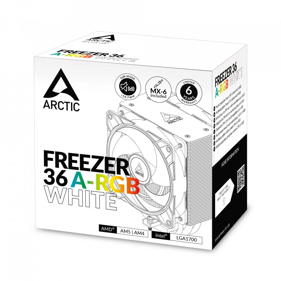 CPU Hladnjak Arctic Freezer 36 A-RGB (White), ACFRE00125A, DUO FAN, 4 heatpipe, AM5, LGA1700