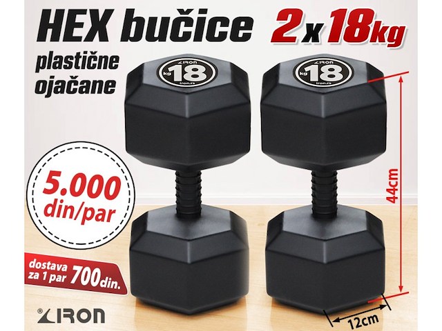 Tegovi-bučice plastični HEX tegovi 36kg /tegovi 2x18kg