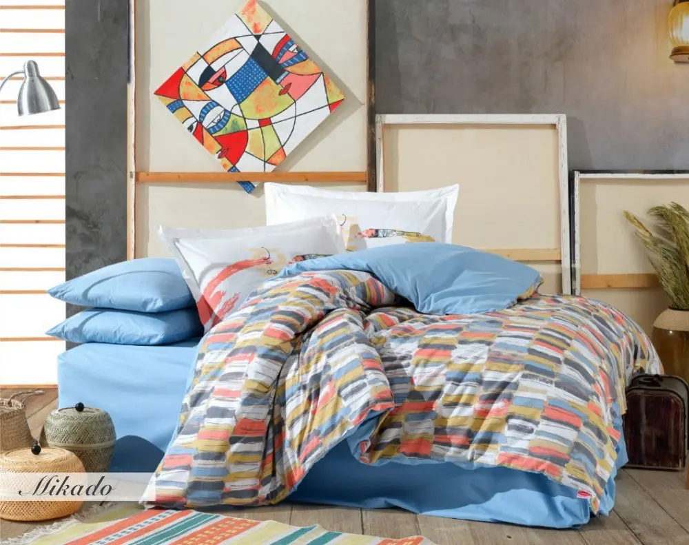 L'Essentiel Maison Poplin komplet posteljina Mikado, 160x220cm, Šareno-plava