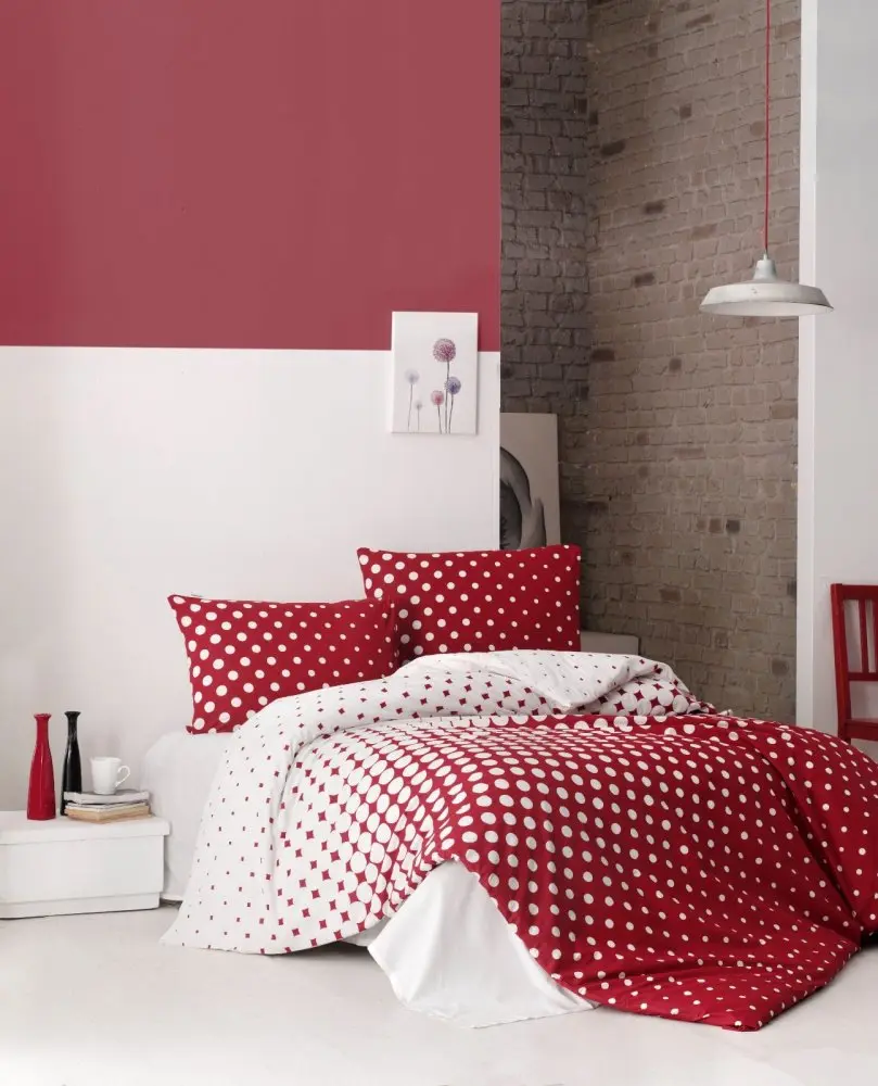 L'Essentiel Maison Ranforce posteljina Puanline, 250x200cm, Crveno-bela