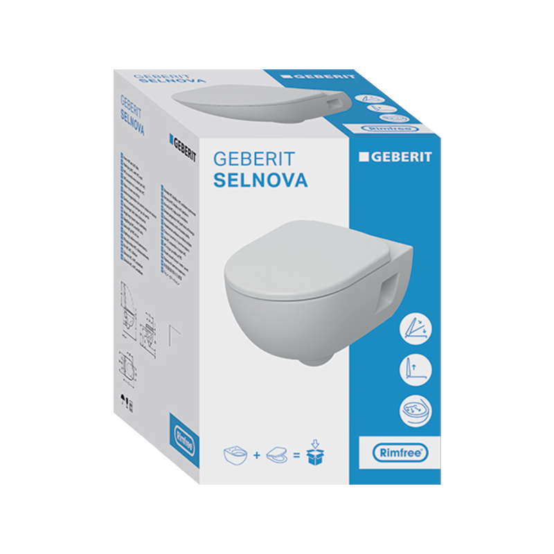 Geberit Selnova set konzolne WC šolje, Premium, vidljivo kačenje, Rimfree, sa WC sedištem