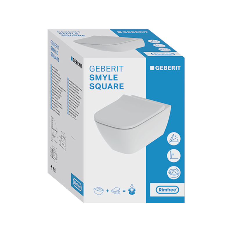 Geberit Smyle Square set konzolne WC šolje, skriveno učvršćenje, Rimfree, sa WC sedištem, preklopni poklopac