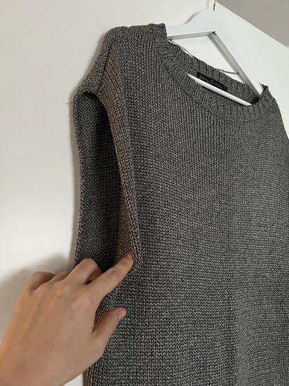 STRADIVARIUS oversized knit prsluk srebrno sivi