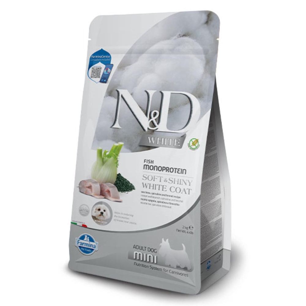 N&D WHITE Dog Sea Bass Spirulina Fenel Mini 2 kg Hrana za pse