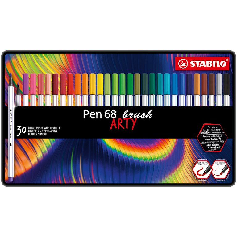 Četkica flomasteri STABILO Pen 68 brush metalni set 1/30 Arty