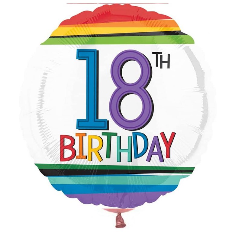 Helijumski balon 43cm 18th Birthday Rainbow