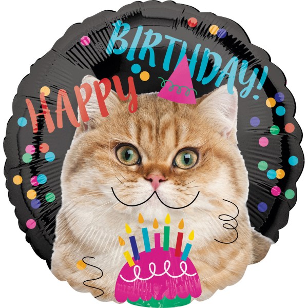 Helijumski balon 43cm Happy Birthday Cat