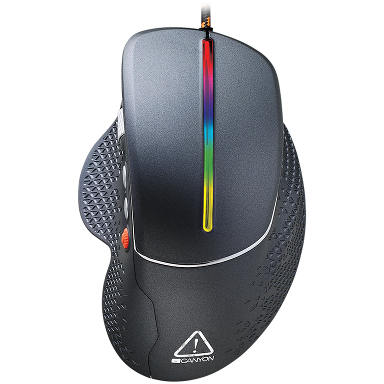 CANYON Wired High-end Gaming Mouse with 6 programmable buttons, sunplus optical sensor, 6 levels of DPI and up to 6400, 2 million times key life, 1.65m Braided USB cable,Matt UV coating surf