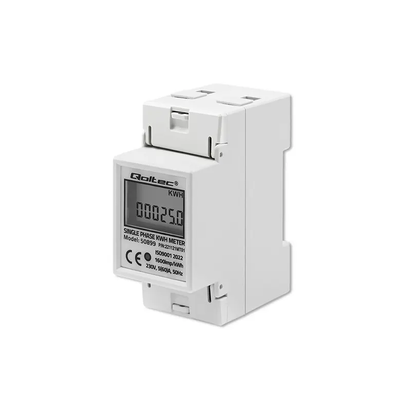 Jednofazni merač potrošnje električne energije Qoltec 230V | LCD | 2P | DIN šina