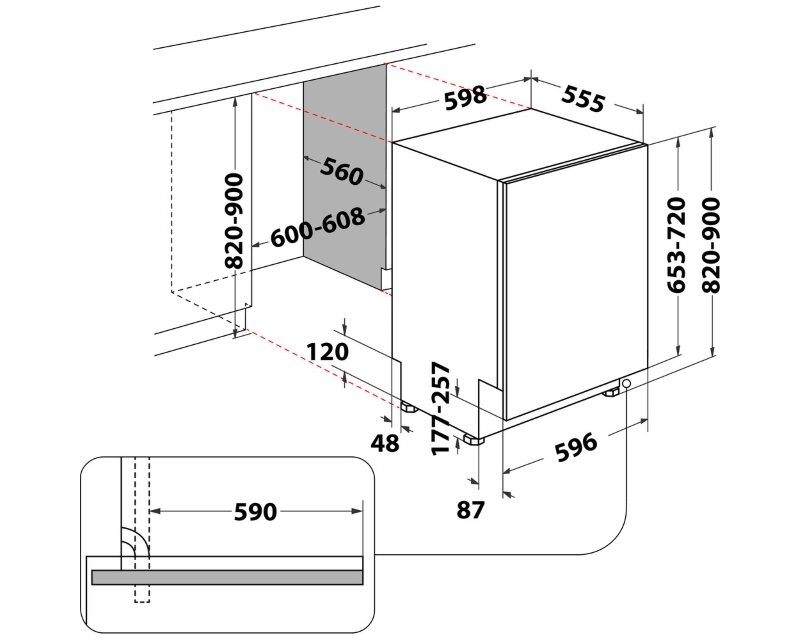 WHIRLPOOL WI 7020 P ugradna mašina za pranje sudova