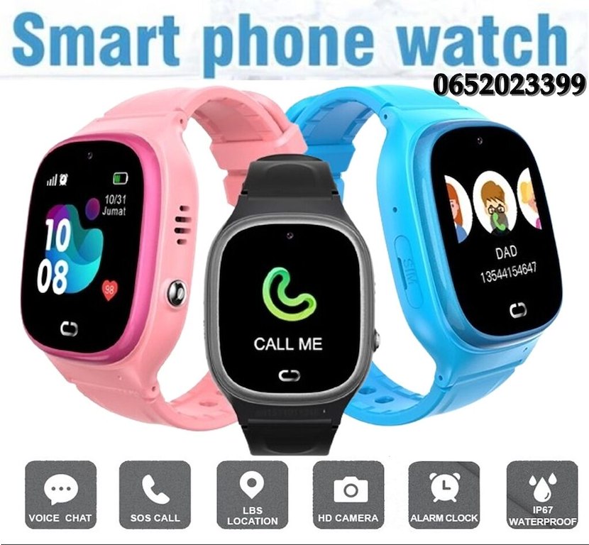 Vodootporni Dečiji Smart Watch T45 - Mobilni Tel, SOS, LBS Boje