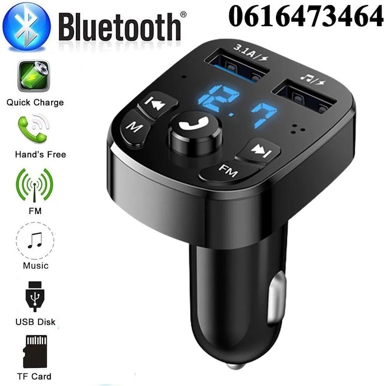 HandsFree Bluetooth FM Transmiter,MP3, SD, 3.1A HandsFree Bluetooth