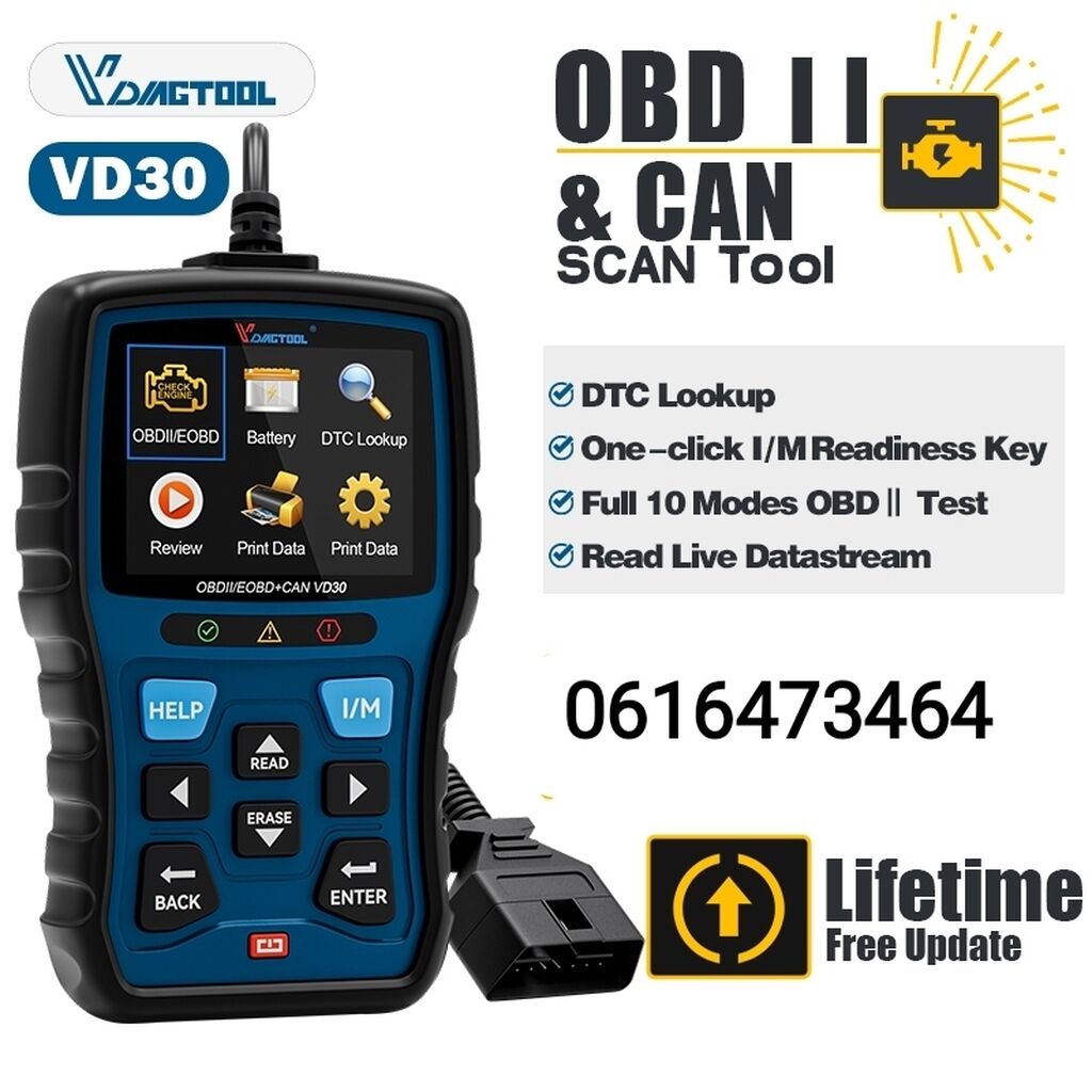 VDIAGTOOL VD30 OBD2, OBDII EOBD Scanner DTC Lookup Free Update, Auto