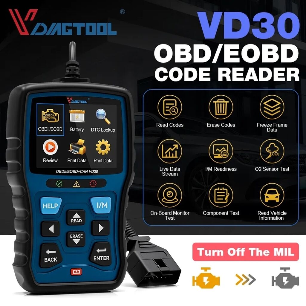 VDIAGTOOL VD30 OBD2, OBDII EOBD Scanner DTC Lookup Free Update, Auto