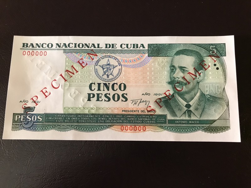 KUBA 5 PEZOSA. UNC.1991.SPECIMEN.