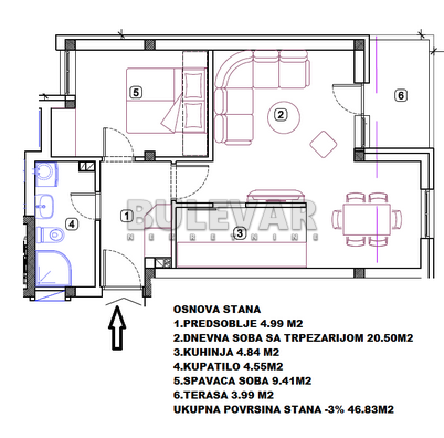 Jednosoban stan, 46.83 m2, Donja Vrežina, Stanislava Biničkog ID: p-011331