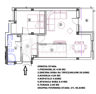 Jednosoban stan, 46.83 m2, Donja Vrežina, Stanislava Biničkog ID: p-011332